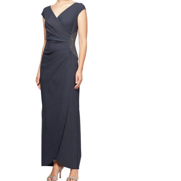 Alex Evenings | Dresses | Alex Evenings Embellished Faux Wrap Column ...